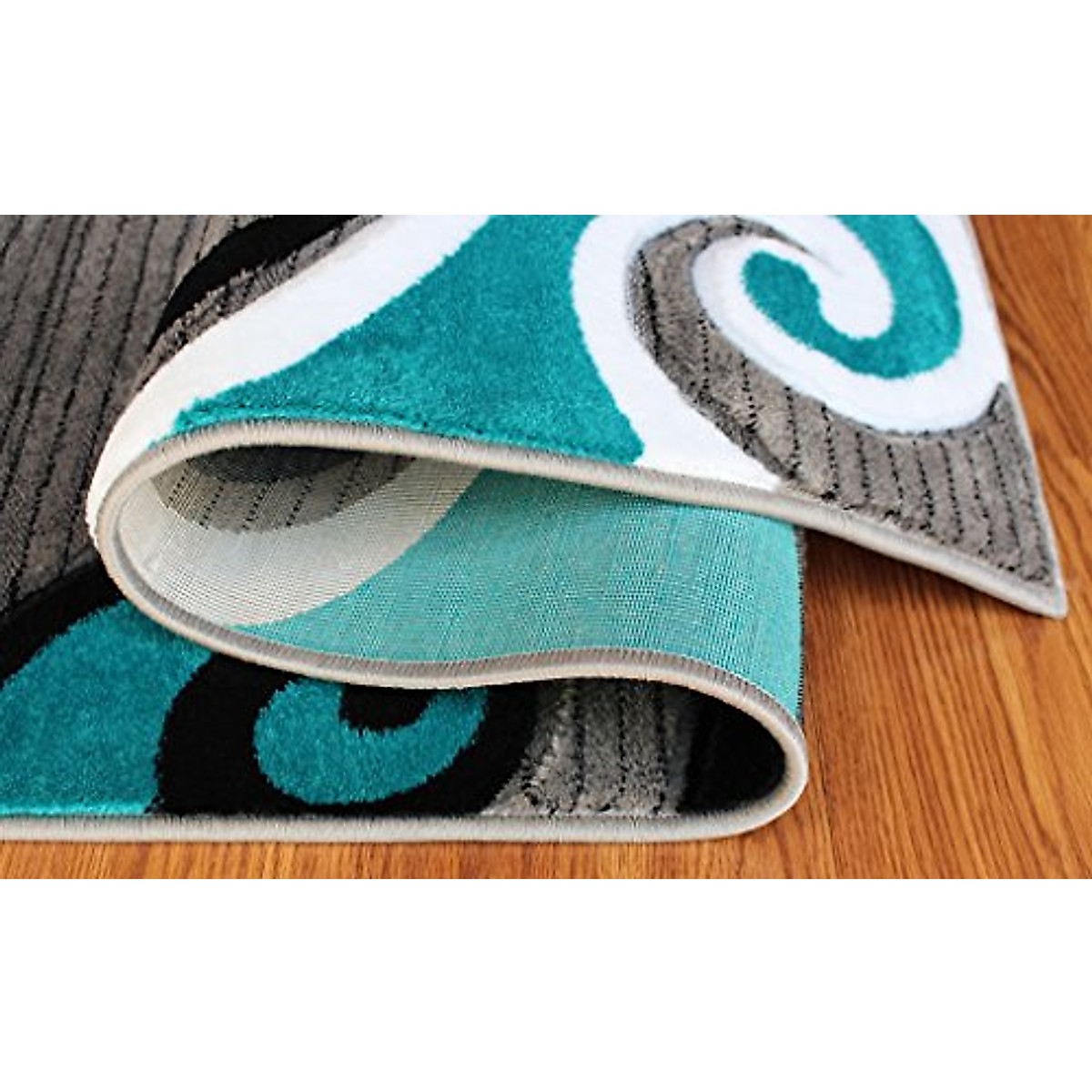 Masada Rugs, Sophia Collection Hand Carved Area Rug Modern Contemporary Turquoise White Grey Black (2 Feet X 7 Feet 3 Inch) Runner