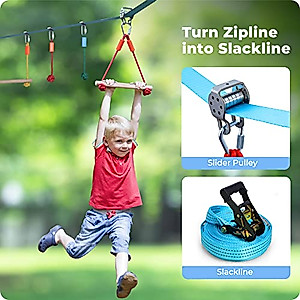 Jugader 2X50ft Ninja Warrior Obstacle Course for Kids with Pulley, Ninja Warrior Slackline Kit with Accessories, Monkey Bars, Gym Rings,Climbing Ladder