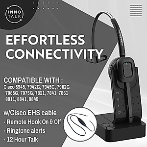 INNOTALK Wireless Headset Compatible with Cisco 6945 7942G 7945G 7962G 7965G 7975G 7821 7841 7861 8811 8841 8845 Phone (Pioneer)