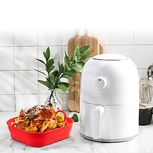 2Pcs Foldable Air Fryer Silicone Liner with Heat Resistant Glove - Reusable Silicone Pot, Food Grade Silicone Basket, Oven Accessory Non-Stick Baking Tray for 5.8-8 QT Air Fryer, 8.5 Inch Large