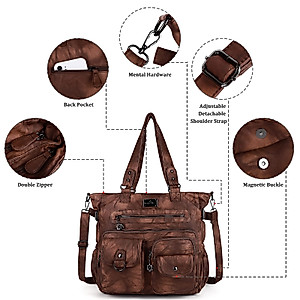 Angelkiss Purses and Handbag for Women Soft PU Leather Shoulder Handbag Hobo Bags Satchel Shoulder Bags Ladies Tote Crossbody Travel Bag BROWN