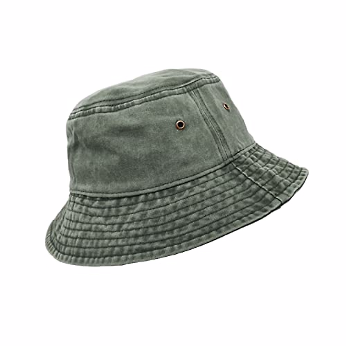 Bucket Hat, Wide Brim Washed Denim Cotton Outdoor Sun Hat Flat Top Cap for Fishing Hiking Beach Sports Army Green