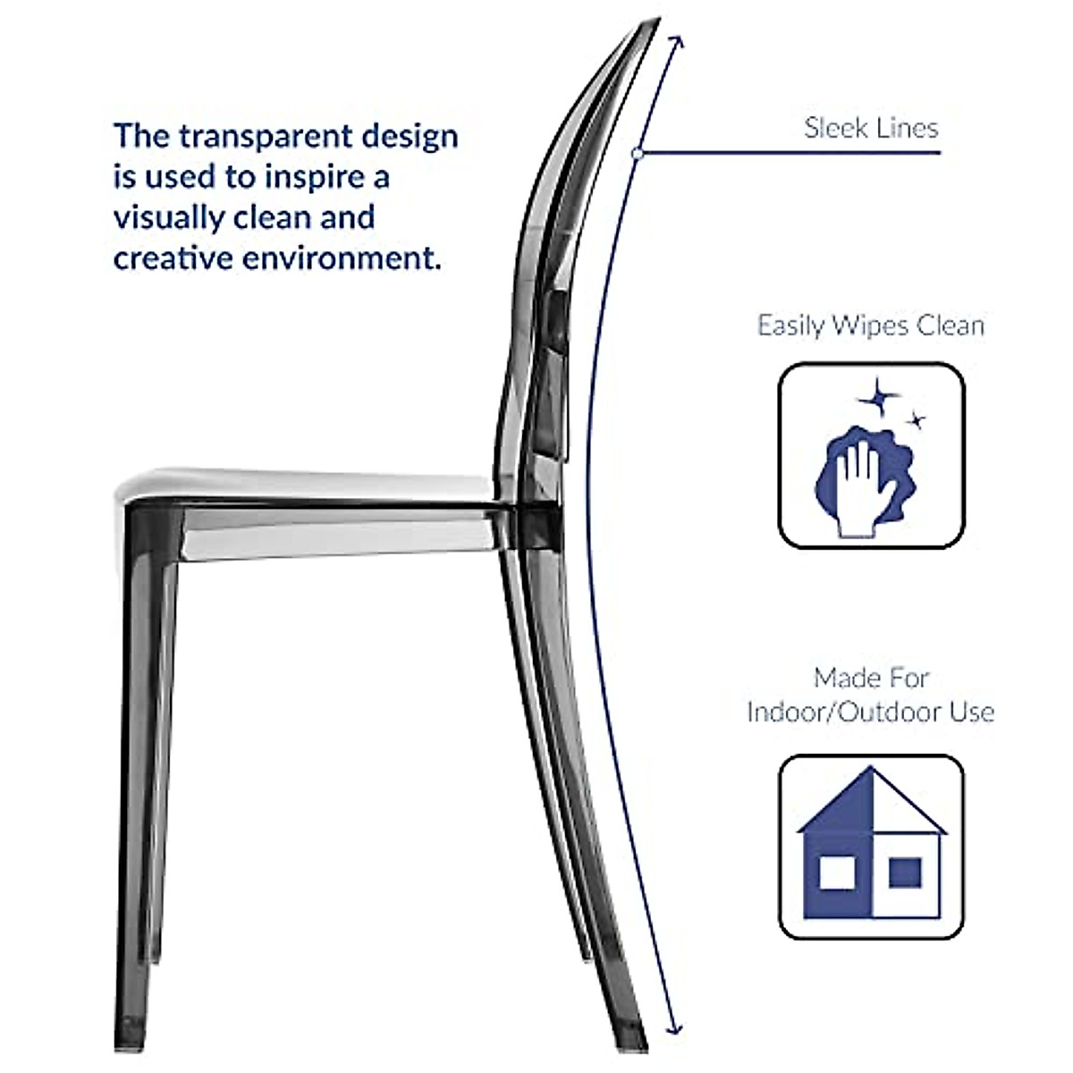 Modway Casper Modern Acrylic Stacking Two Dining Side Chairs in Smoke