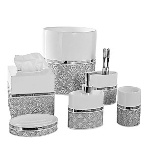 Creative Scents Bathroom Trash Can - Decorative Waste Basket for Bathroom - Durable Bathroom Wastebasket - Waste Bin for Bathroom, Powder Room Or Bedroom Mirror Damask Style (White and Gray)