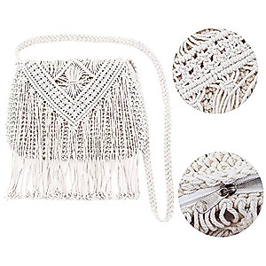 DIGOGO Womens Cotton Crochet Fringe Crossbody Shoulder Bag Bohemian Summer Beach Purse Handwoven Straw Bag
