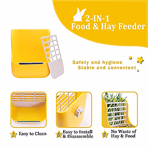 LLSPET 3-in-1 Guinea Pig Hay Feeder Water Bottle Nail Scissors Set, Pets Feeding Kit for Small Animals Bunny Chinchilla Guinea Pig Rabbit, 250ml Rabbit Water Bottle No Drip(Yellow)