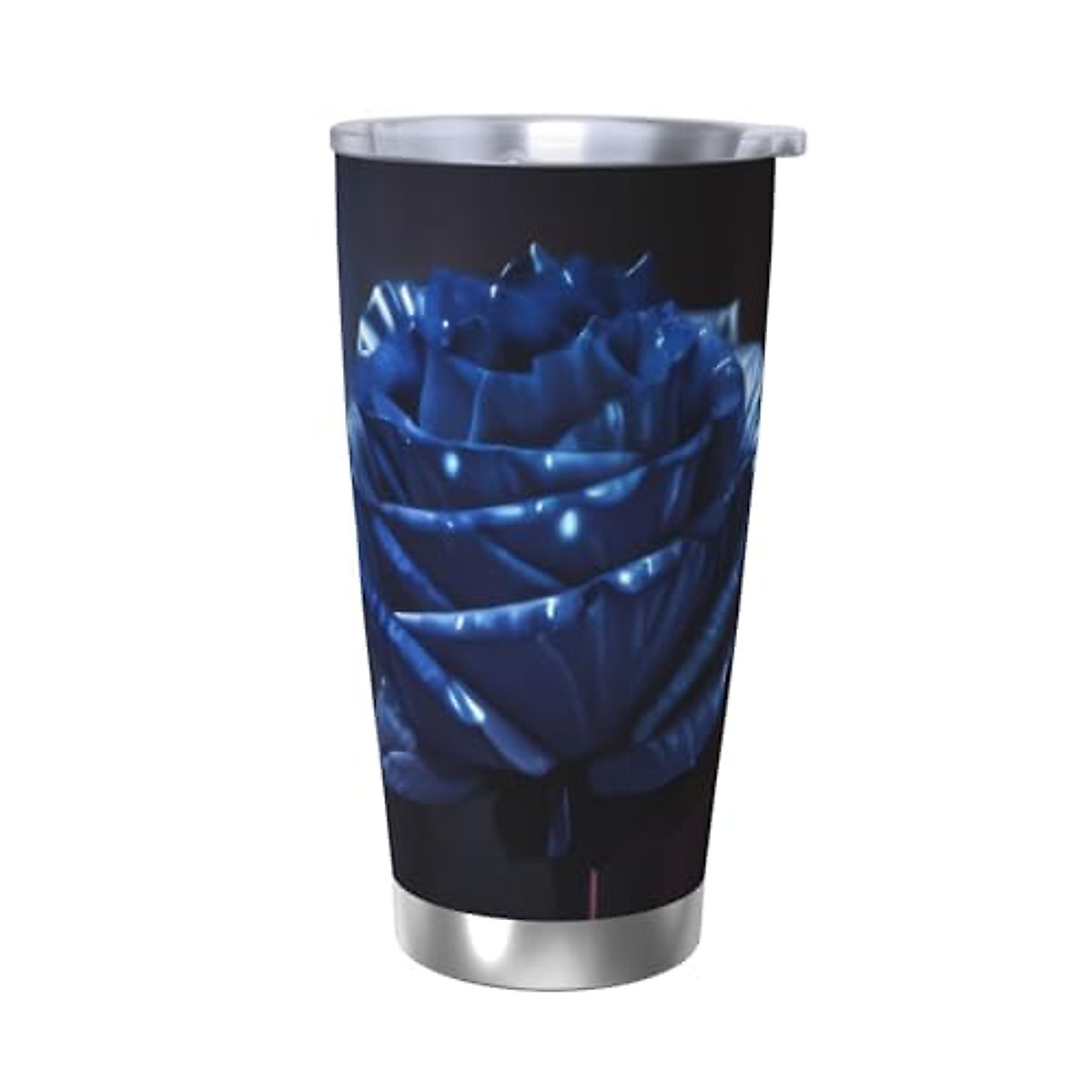 EKPRAVDKTF Blue Rose 20oz Insulated Stainless Steel Tumbler With Lids And Straws, Double Wall Vacuum Travel Coffee Mug, Thermal Cup For Cold & Hot Drinks, Reusable Metal Straw & Brush