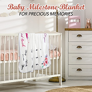 Tatuo Baby Monthly Milestone Blanket Baby Photo Blanket for Newborn Baby Shower Weekly and Monthly Blanket for Baby Pictures Includes Headband Floral Wreath and Frame 40 x 30 Inches
