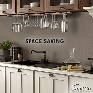 Wooden Wine Glass Holder for Under Cabinet | Under Shelf Kitchen Stemware Rack | Wood Holding Rack for Wine Glasses and Stemware| Stemware and Glassware Hanger and Organizer- Stores Up to 12 Glasses