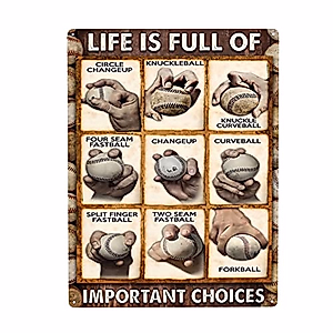 Baseball pitching grips cheat sheet Vintage Tin Sign Metal Poster Art Funny Tin Sign for Office/Home/Classroom Bathroom Decor Gifts - Best Farmhouse Decor Gift for Women Men Friends - 8x12 Inch