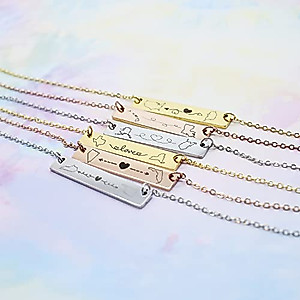 - Long distance necklace Arrow Bar Pendant Necklace Personalized gift 18K Gold/White/Rose Gold Plated Stainless Steel, Delicate Engraved Travel Moving Away Graduation gifts