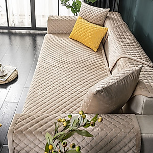 vctops Luxury Velvet Couch Sofa Cover Soft Plush Sectional Couch Covers Plaid Nonslip Sofa Slipcover for Dogs Cats Pet Love Seat Recliner Leather L Shaped, Armrest Backrest Cover (Camel,28"x47")