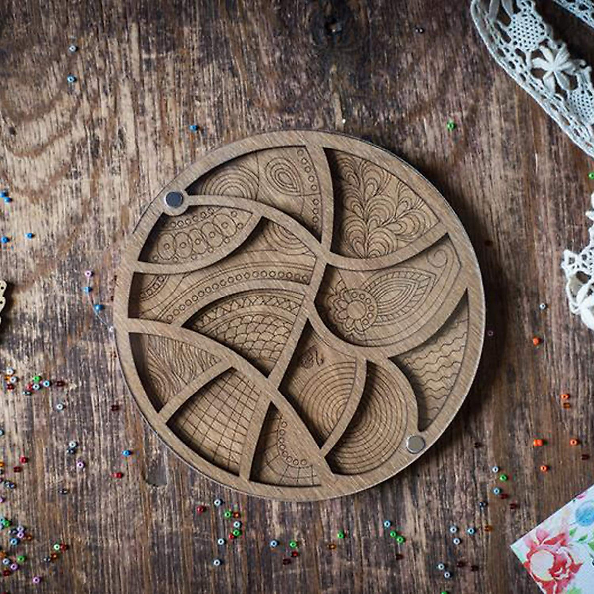 Lonjew Wooden Bead Tray Organizer, Beads Craft Organization, Beadwork Holder Container, Needle Magnet Keeper, Storage Boxes, Transparent Clear Tray, Beading Supply, Beading Solutions