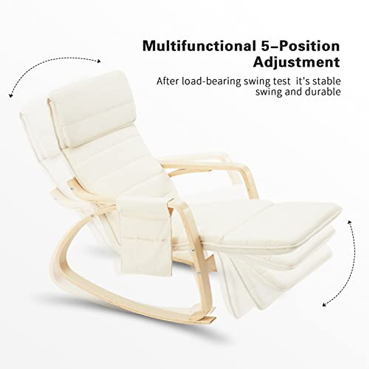 JOMEED Rocking Chair, Rocking Armchair with Fabric Padded Seat,Wooden Based, Adjustable Footrest for Living Room, Bedroom, Balcony, Nursery Room