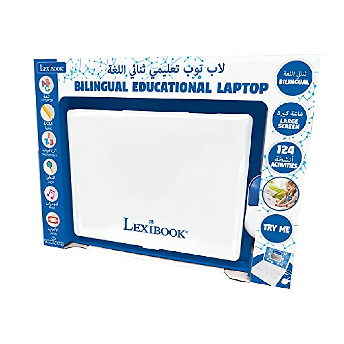 LEXiBOOK JC598i13 Educational and Bilingual Laptop Arabic/English-Toy for Child Kid (Boys & Girls) 124 Activities, Learn Play Games and Music-White/Blue