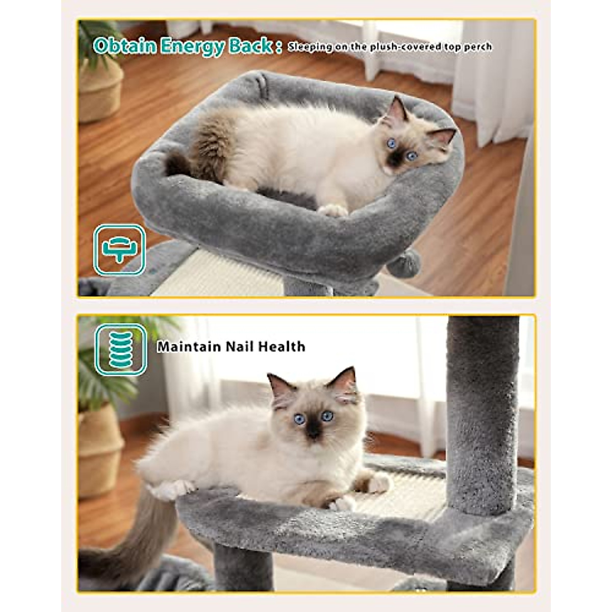 PETEPELA Cat Tree for Small Indoor Cats, Plush Cat Tower with Large Cat Condo, Deep Hammock and Sisal Cat Scratching Post for Kittens