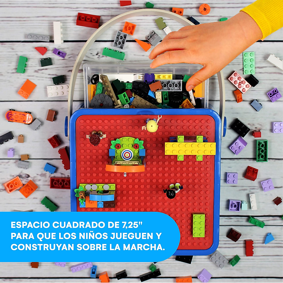 Bins & Things Lego Storage, Bin Box Organizer - Set of 2 Kids Toy Storage Containers - Small Brick Shaped Tub Organizers for Legos, Barbie Dolls, Hot Wheels and Beyblade- Anti-Lego Mess Organizer