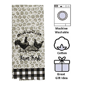 fillURbasket Decorative Buffalo Plaid Kitchen Towels Set of 8 Cute Summer Spring Dish Towels Lemons Bees Rooster Flour Sack Towels for Dish Hand Drying 100% Cotton 15”x25”