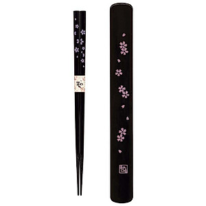 Happy Sales HSKS7/B, Travel Chopstick with Case, Black Pink Sakura Cherry Blossom