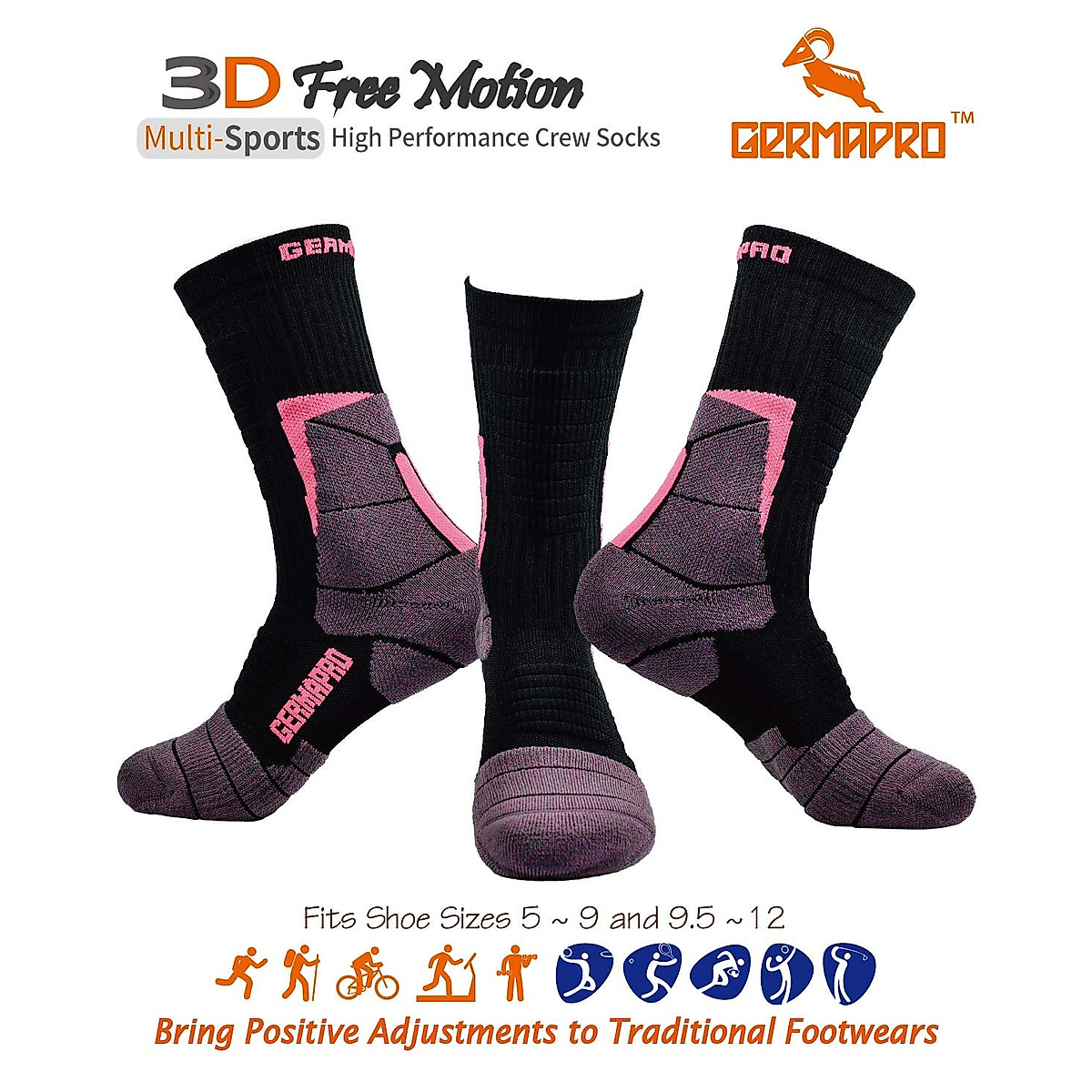 Women's Breathable Hiking Work Boot Socks w/Anti-Stress Moisture Wicking Germanium & Coolmax Lite-Compression 2 Prs