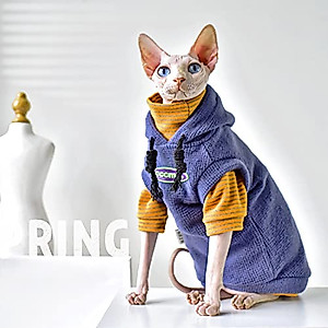2 Set of Sphynx Cat Clothes,Sphynx Hairless Cats Turtleneck Shirt and Hoody Sweater Lovely Stripe Design, Breathable Cat Wear Clothes Sweater for Sphynx, Cornish Rex, Devon Rex, Peterbald (XL)