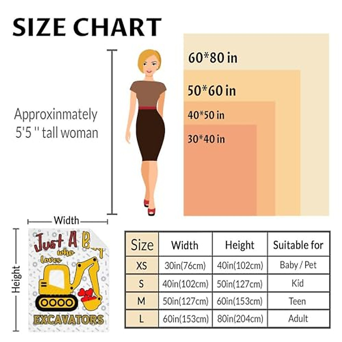 Excavator Blanket for Boys, Men, Excavator Lovers - Soft, Lightweight - 40x50 Inches Crib Size Throw Blanket for Bed, Couch, Sofa - Yellow Cute Lightweight Throws Gift