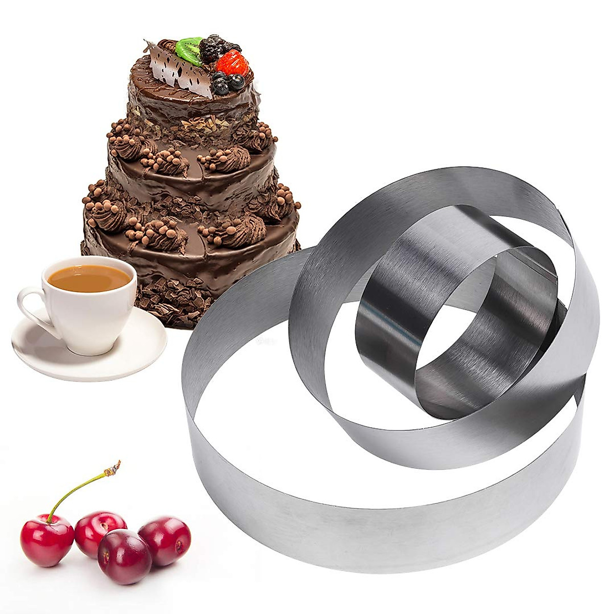 MEICHU Round Cake Ring 3 Pack, 4 to 7.8 Inch Stainless Steel Mousse Cake Mold Ring for Kitchen DIY Pastry
