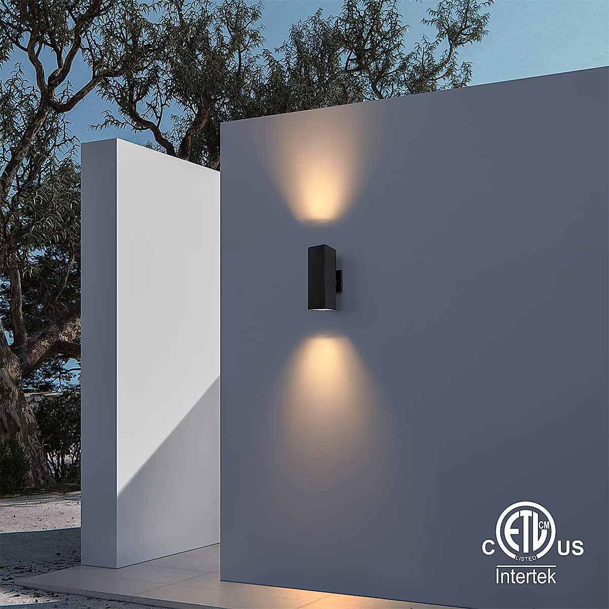 mirrea Modern Outdoor Porch Light Patio Light in 2 Lights with Aluminum Rectangular Tube and Tempered Glass Cover Waterproof Wall Sconce 2 Pack (Matte Black)