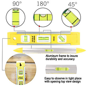 DOWELL 9 Inch Magnetic Box Level Torpedo Level,3 Different Bubbles/45°/90°/180°Measuring Shock Resistant Torpedo Level