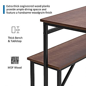 Panana 3 Piece Dining Room Table Set 43 Inch Kitchen Table with Two Benches Breakfast Table Top with Sew Kerf Finish Metal Frame Dining Room Home Rustic Brown