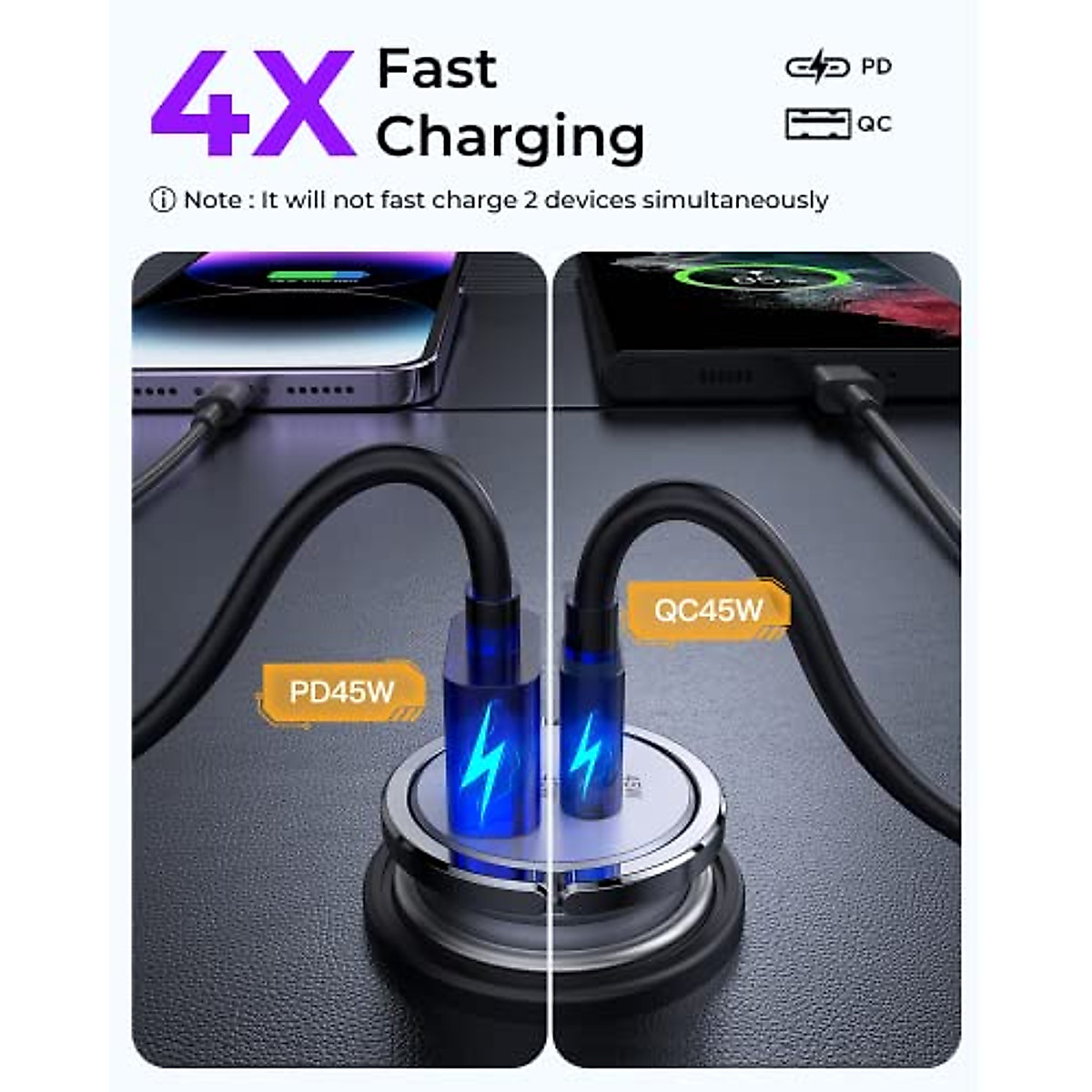 USB C Car Charger, [PD45W & QC45W]Dual Fast Ports Fast Charge Car Charger [All Metal & Mini]Cigarette Lighter Adapter for iPhone 14/13/12 Pro Max Samsung S22/21 Note20/10 Google Pixel, iPad Pro-Sliver