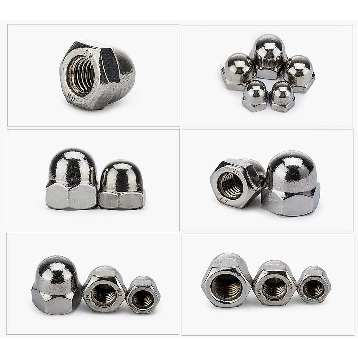 Guard4U #6-32#8-32#10-24 1/4-20 5/16-18 3/8-16 1/2-13 UNC Acorn Dome Cap Head Hex Nuts Assortment Kit -120Pcs 7-Kinds 304 Stainless Steel Hexagon Decorative Cap Nuts