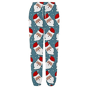 Christmas Print Christmas Wide Leg Sweatpants Women Snowman Print Straight Leg Fleece Lined Sweatpants Drawstring Casual Jogger Sweatpants Sweatpants Women Baggy Z5-Blue XL