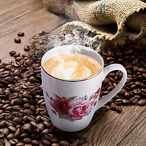 Asmwo Porcelain Floral Tea Cup Set Rose Peony Cups Coffee mugs for Women Latte Cups Set of 6