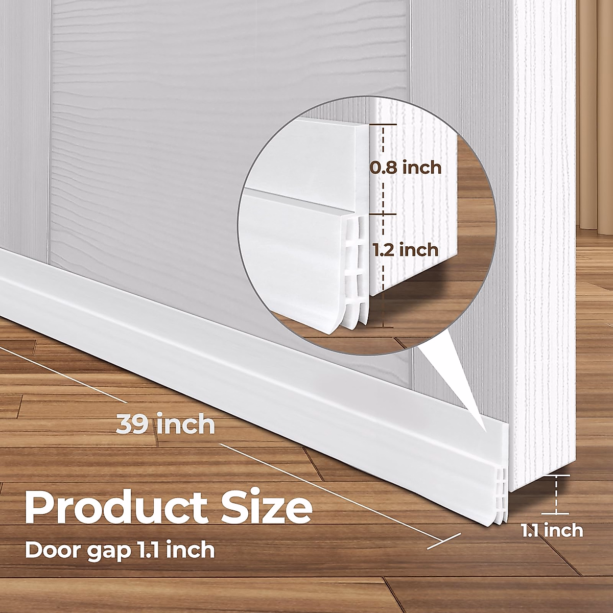 Ohuhu Door Draft Stopper for Bottom of Door - 2 Pack 39" L x 2" W Door Draft Blocker Weather Stripping for Bottom of Door - Adhesive Door Seal Gap Underdoor Dust Noise Insulation Draft Guard,White