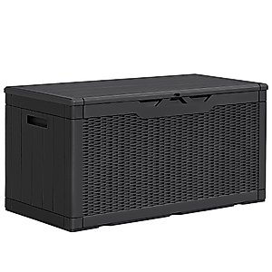 Greesum 100 Gallon Resin Deck Box Lockable Large Outdoor Storage Boxes for Garden Tools, Patio Furniture Cushions, Pool Supplies, Black