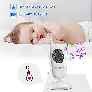 HelloBaby Video Baby Monitor with Camera and Audio - Infrared Night Vision | Two-Way Talk | Room Temperature | Lullabies | Long Range and High Capacity Battery