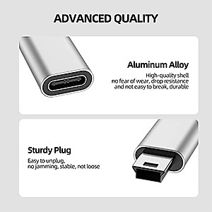 FEMORO Mini USB to USB C Adapter 2 Pack, USB C to Mini USB 2.0 Male to Female Converter Support Charging Data Sync for Gopro Hero Gamera GPS Receiver Car Dash Cam Cellphone MP3 (Brown, 2)