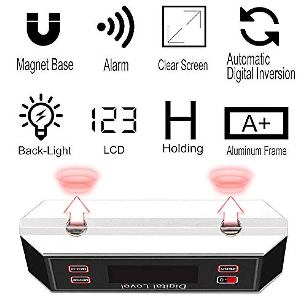 eOUTIL Digital Level Angle Finder Waterproof IP65 Protractor Angle Gauge Inclinometer with V-Groove Magnetic Base/0~360 Degree