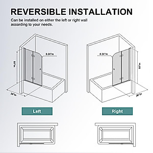 SIEPUNK Folding Glass Shower Doors for Bathtub, 36 in. W x 55 in. H Pivot Frameless Tub Shower Door, Tempered Glass Shower Panel Screen, Chrome