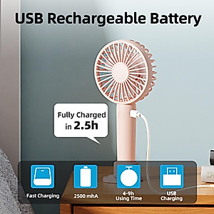 houscly Handheld Mini Fan Portable Personal: 3000mah Rechargeable Small Hand Held Cooling Fans Blow Cold Air for Men Women Kids Compat Face Makeup Fan Travel Essentials Gift Pink