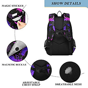 MNSRUU Backpack for School Purple Bat Gothic Laptop Backpack Womens Travel Backpack Mens Casual Daypack College Bookbag Fits 15.6 Inch Laptop