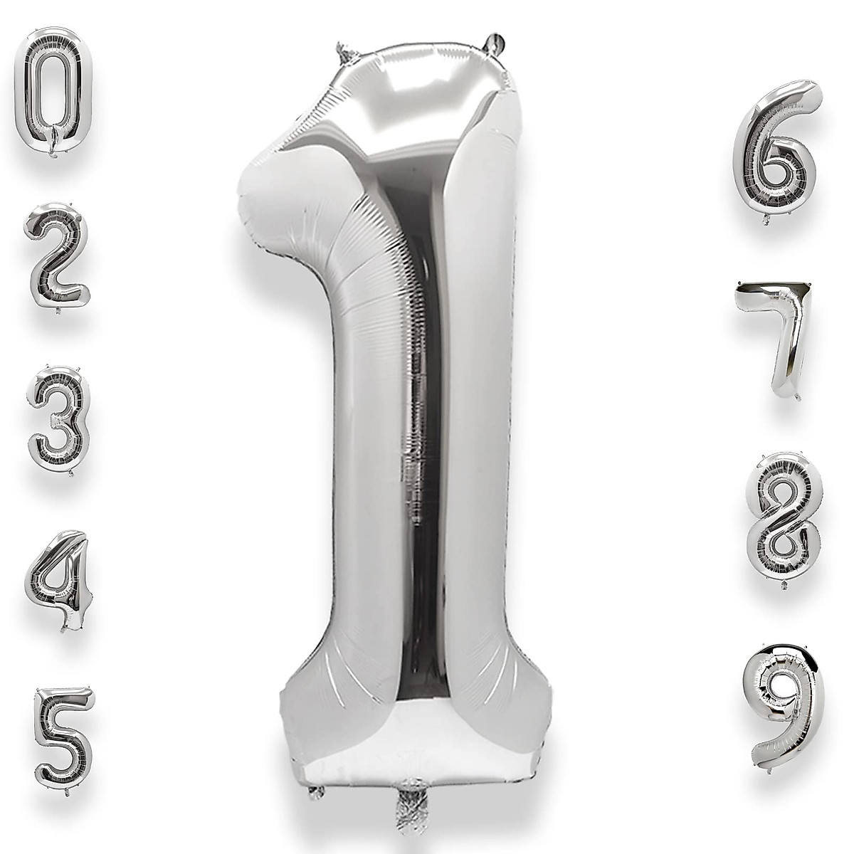 AULE 40 Inch Big Silver 1 Balloon Number Large Foil Helium Number Balloons 0-9 Jumbo Giant Happy 1st Birthday Party Decorations for Boy or Girl Huge Mylar Anniversary Party Supplies