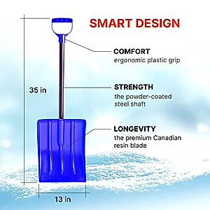 Kids' Snow Shovel – Steel Shaft with Ergonomic Handle – Snow Shovel for Kids Blue – Works Great for The Car as an Emergency Shovel for Home Garage & Garden
