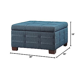 OSP Home Furnishings Detour Strap Square Storage Ottoman with Tray and Solid Wood Legs, Azure Fabric