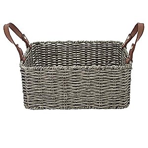 HDKJ PP Tube Storage Basket with handle,Rectangular storage basket,Decorative Home Storage Bins. (Gray, Small)