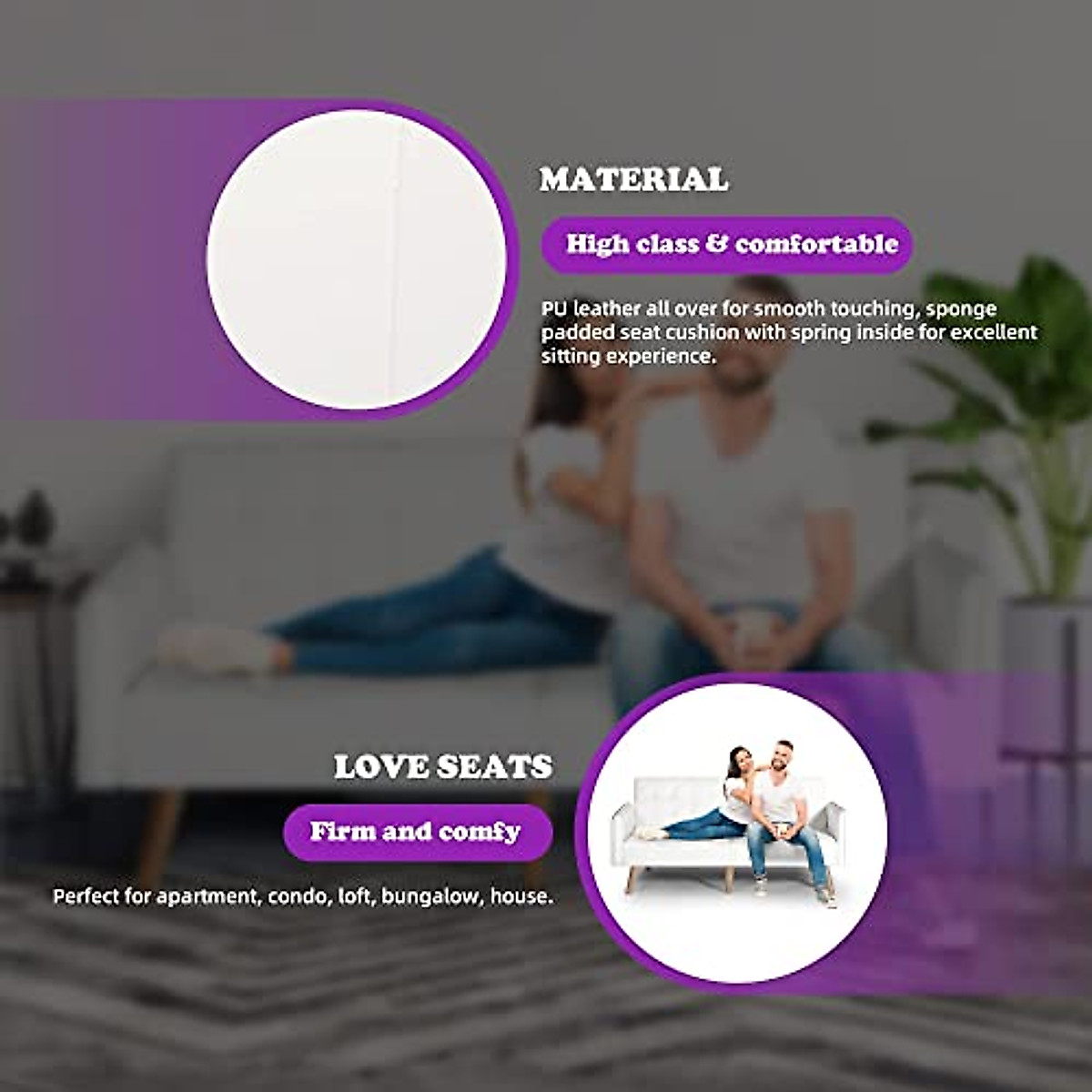 TYBOATLE Modern Faux Leather Upholstered Convertible USB Folding Futon Sofa Bed, 65" Couch, Love Seats Furniture for Small Space Configuration, Apartment, Dorm, Living Room, Office (White)