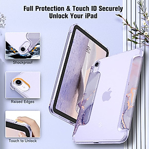 Fintie SlimShell Case for iPad Mini 7 (A17 Pro) 2024 / iPad Mini 6 2021, [Magnetic Clasp] Lightweight Stand Case w/Translucent Frosted Back Cover for iPad Mini 7th/6th Generation 8.3", Lilac Marble
