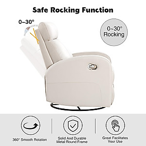 HOMYKA Swivel Rocker Recliner, Manual Glider Rocking Recliner Chair, Leather Swivel Reclining Lounge Chair Nursery Glider Recliners for Small Spaces, Living Room, Beige