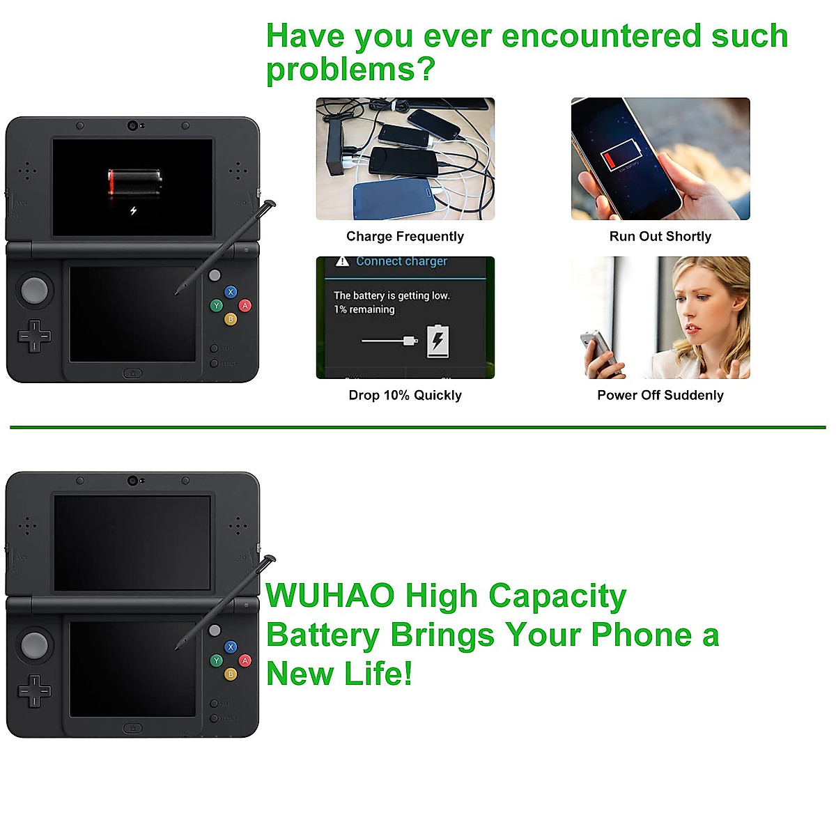 WUHAO Replacement Battery KTR-003 Battery for Nintendo MWH710A01 New 3DS NN3DS with Adhesive Tape Tool Repair Kit